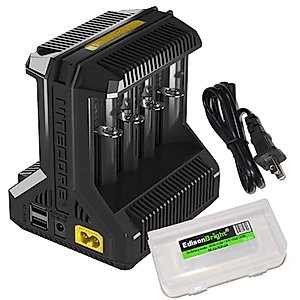 EdisonBright NITECORE i8 Eight Bays Smart Battery Charger for Li-ion/IMR/Ni-MH/Ni-Cd 26650 22650 18650 18490 18350 16340 RCR123 14500 AA AAA AAAA C D USB BBX3 Battery Carry case