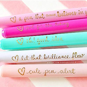 Eccolo Dayna Lee Collection Steal My Heart - Fine Tip Black Ink Ballpoint Pens (Set of 5), Inspiring Quotes, Gift Boxed