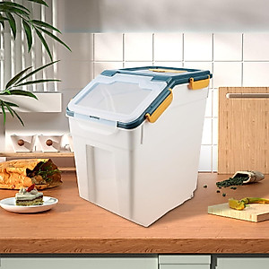 Mairuker Large Flour Storage Container Bin 25lb,4 Pack Airtight Rice Storage Containers with Wheels Seal Locking Lid BPA Free with Measuring Cup,Scoop for Flour, Rice, Grain, Dry Food - Dark Blue