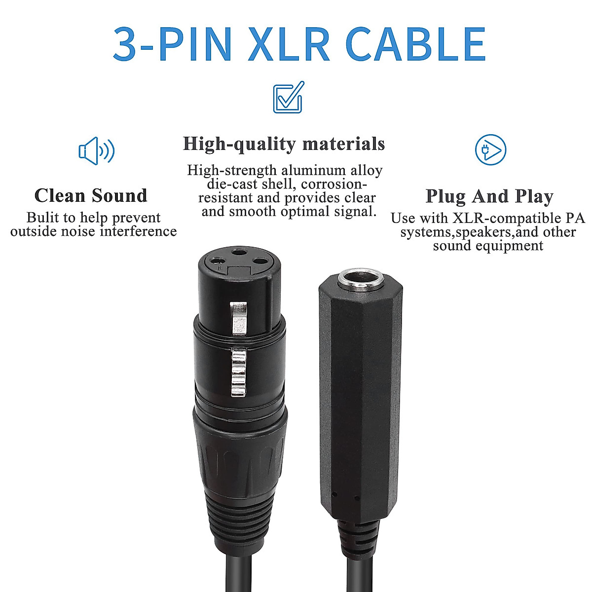 QIANRENON XLR Female to 1/4" Female Balance Cable Adapter TRS 6.35mm to XLR 3 Pin Mono Audio Connect Convert Interconnect Cable 36cm/14.2in