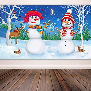 Blulu Christmas Backdrop Banner Winter Snowman Background for Photography Xmas Snow Scene Happy New Year Eve Backdrop Banner Prop for Family Friend Party Wall Holiday Decoration 72.8 x 43.3 Inches