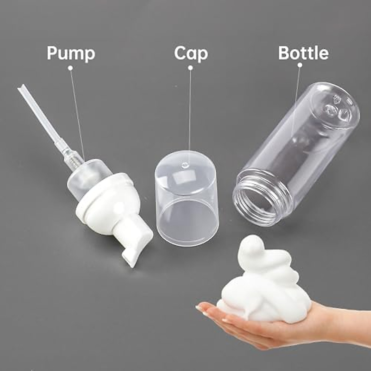 3PCS 2 Oz Foam Bottles, Empty Foam Pump Dispenser, Shampoo Foam Pump Bottles, Foaming Soap Pump for Travel Cleaning Hand Soap, Cleanser, Shampoo（60 Ml, Clear）