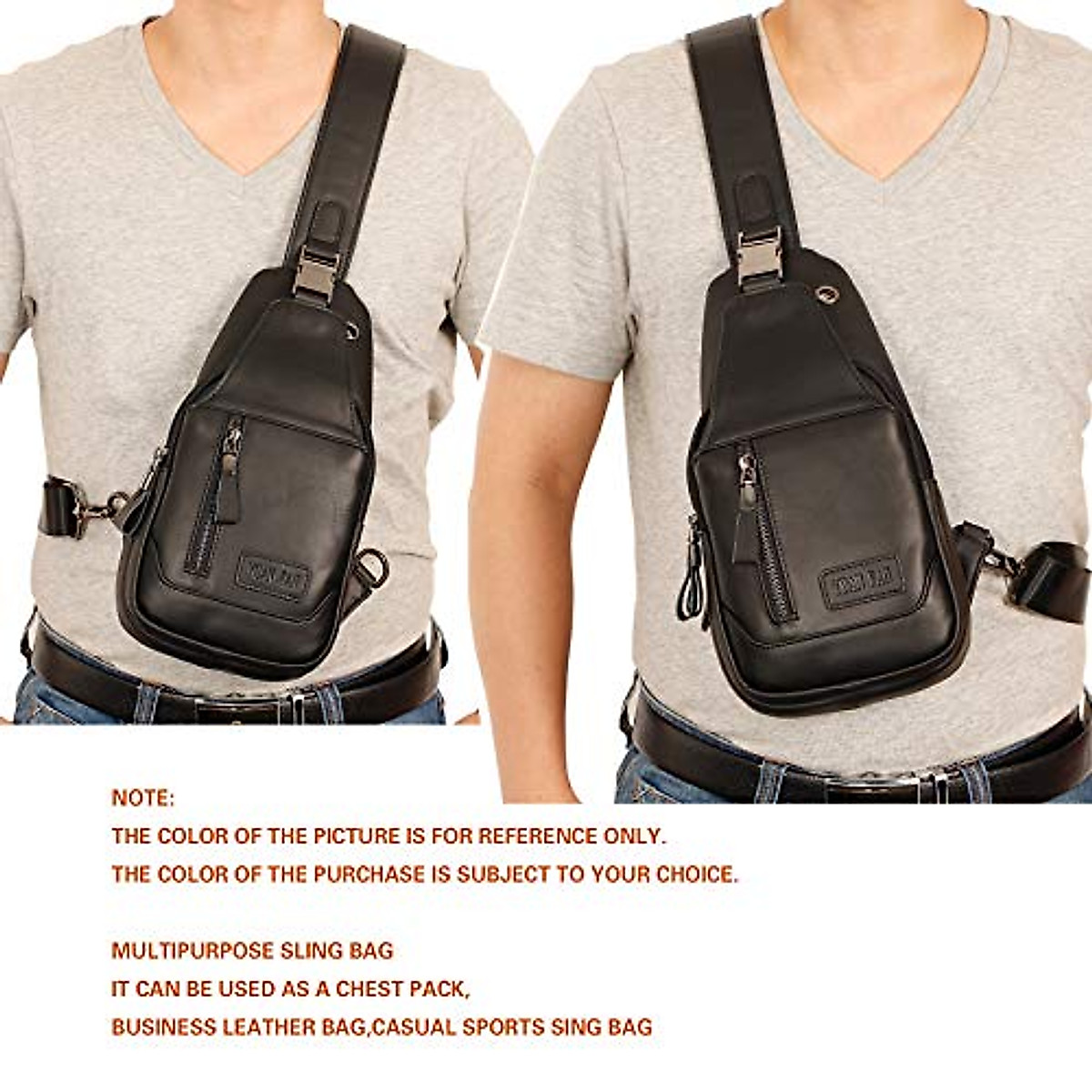 YUAN FAN Small Leather Sling Bag for Men,Travel Chest Crossbody Shoulder Outdoor Sports Backpack