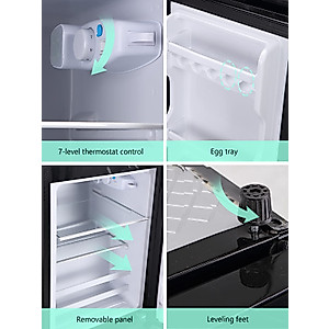 KRIB BLING 3.5 Cu.Ft Compact Refrigerator with Freezer, Retro Fridge, Mini Fridge with Two Door Design, 7 Level Adjustable Thermostat for Dorm, Office, Bedroom, Apartment, Black