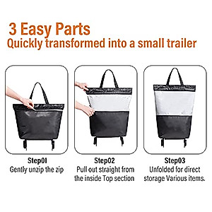 BESUNTEK Shopping Bag with Wheels Foldable Trolley Bags Collapsible Reusable Grocery Cart for Travel Shopping Home Kitchen Supermarket