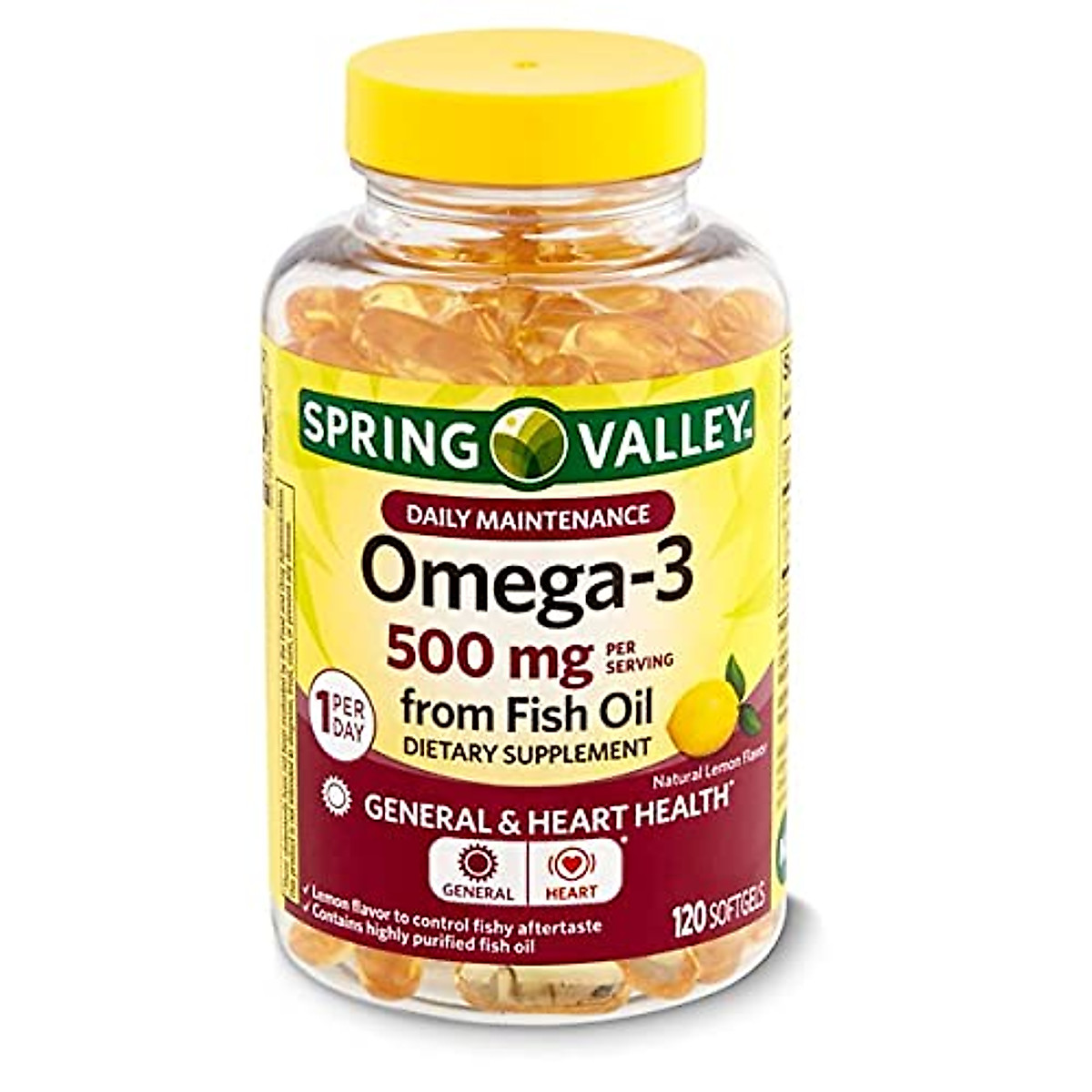 Spring Valley Omega-3 500 mg from Fish Oil, Heart Health, Lemon,120 Softgels (Pack of 2)