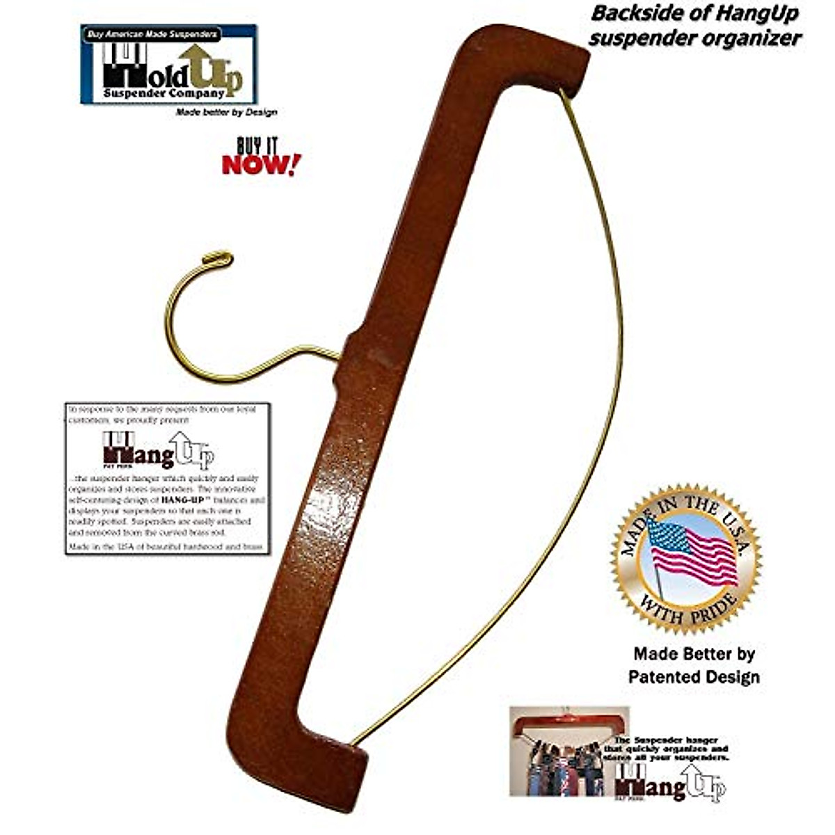 Hold-Ups Patented Hang-up Hardwood Suspender Hanger and Closet Organizer for Suspenders