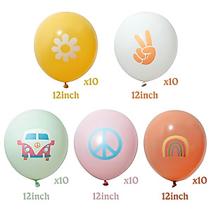 ANGOLIO 50Pcs Groovy Retro Hippie Balloons Girls Spring Party Theme Smile Faces For Birthday Theme Party for Boy and Girl Retro Different Pattern Summer Party Decor Carnival Decoration