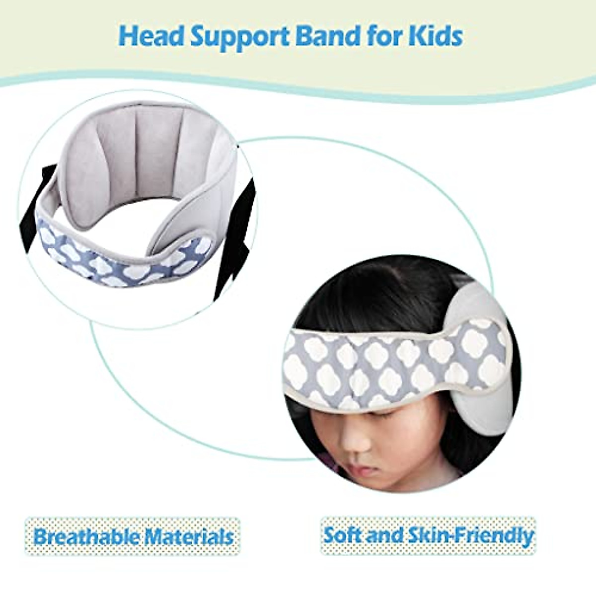 vocheer Baby Car Seat Head Support Band, Adjustable Carseat Sleep Nap Aid Holder Belt Head Protection Strap for Kids 1-5 Years Old Gray