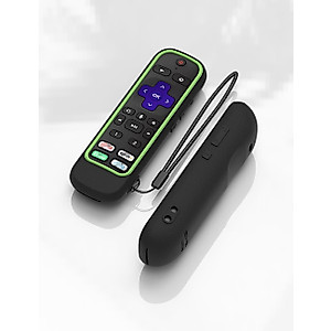 SIKAI Protective Case for ROKU Voice Remote Pro, for Roku Ultra 2020/2019 Remote, Shockproof Silicone Cover for Roku Ultra 4800R 4670R RCS01R Voice Remote Pro Anti-Lost with Loop (Black-Glow Green)
