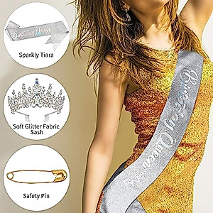 Chanaco Birthday Crown Birthday Sash Birthday Crowns for Women Birthday Queen Sash Silver Tiara Happy Birthday Decorations Rhinestone Headband Birthday Party Gifts