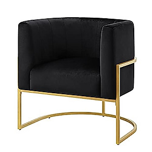 24KF Upholstered Living Room Chairs Modern Black Textured Velvet Accent Chair with Golden Metal Stand-Black