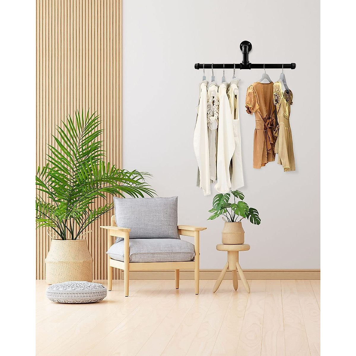 MUZIK 18 INCH Hanging Clothes Rack, Industrial Pipe Wall Mounted Closet Rods for Hanging Clothes, Heavy Duty Detachable Garment Rack, Multi-Purpose Hanging Rod for Closet Storage