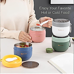 (White) 21oz Stainless Steel Insulated Food Thermos with Lids and Spork for Hot and Cold Food, Overnight Oats Container for, Food Storage Container, Meal Prep Container, Soup Thermos,