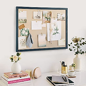 Miratino Bulletin Board 23x18 inch Large with Linen Wood Boards Wall Decor Hanging Pin Wood Framed Display Bulletin Cork Photo Picture Board Light for Room School Office Bedroom 20-Pushpin Dark Blue