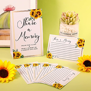 50 Pcs Sunflower Share a Memory Cards Sunflower in Memory Cards Sign Place Cards Seating Place Cards for Celebration of Life Decorations Wedding Funeral Bridal Shower Birthday Anniversary(Black Font)
