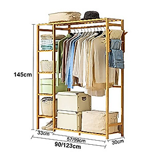 ZJDU Bamboo Wood Garment Rack,Free Standing Closet Organizer,5 Tiers Storage Shelf Corner Clothes Hanging Rack,Storage Box Shelves, for Home Laundry Commercial Office,90×30×145cm