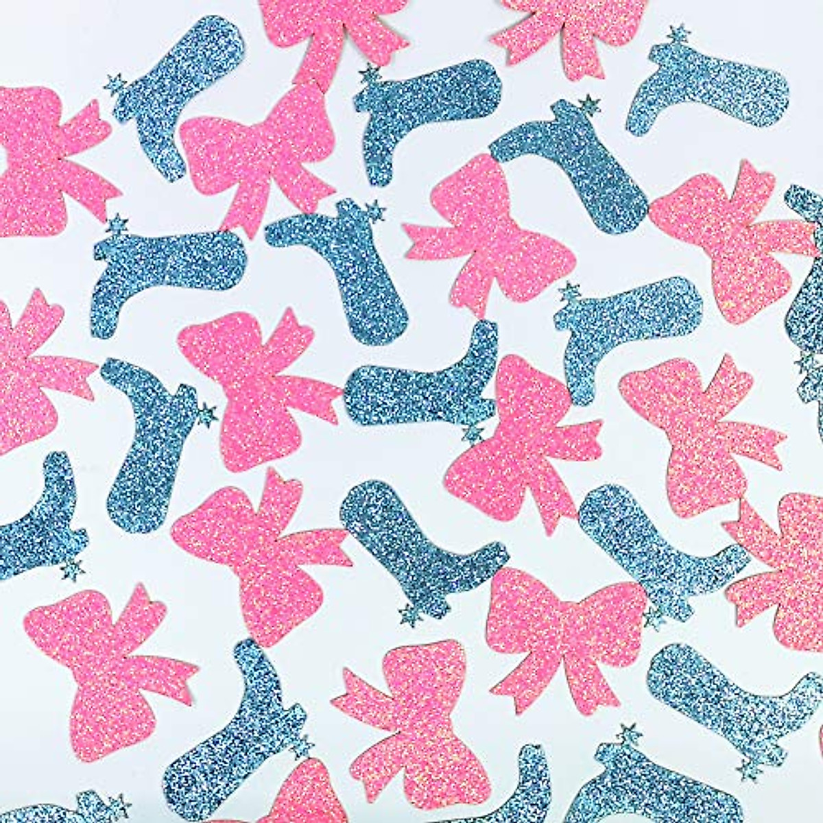 Boots or Bow Confetti Paper Table Scatter - Boy or Girl Gender Reveal Party Decors - Glitter Boots and Bow Paper Cutouts - 50 Counts for Each