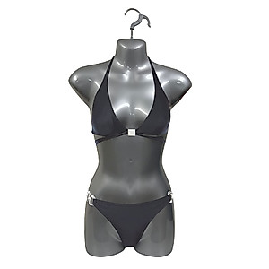 DisplayTown Silver Female Mannequin Hip Long Body Torso Dress Form & Hanging Hook, S-M Sizes