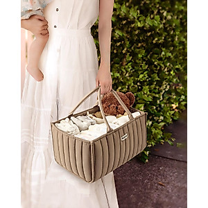 Blissful Diary Baby Diaper Caddy Organizer, Stylish Storage Basket for Newborn Essentials and Diaper Station, Gift for Baby Shower and Registry Must-Have, Mocha Brown