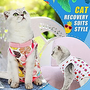 4 Pieces Cat Recovery Suits Cotton Recovery Body Wraps Breathable Kittens Recovery Clothes for Cats Small Dogs Abdominal Recovery Weaning (Banana, Football, Strawberry, Donut,M)