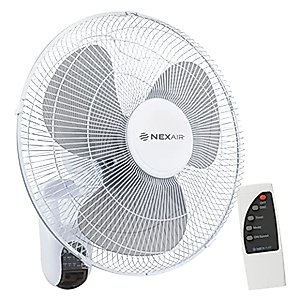 NEXAIR 16 Inch Oscillating Wall Mount Fan, Quiet Operating Room Fan With Remote Control, 3 Speed Wall Fan for Bedroom with 7.5 Hr Auto Off Timer, Adjustable Cooling Fan For Home, Office & Living Room