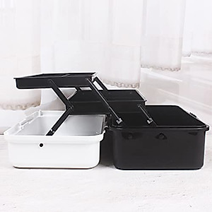 Yardwe 3- Layer Plastic Organizer Box Sewing Box Multipurpose Organizer with Removable Tray Portable Handled Storage Case for Art Craft and Cosmetic Black