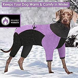 AOFITEE Dog Winter Coat, Warm Pullover Dog Fleece Pajamas, Soft Fullbody Dog Sweater Jackets for Cold Weather, Turtleneck Windproof Dog Onesie Pjs Jumpsuit for Small Medium Large Dogs, Purple L