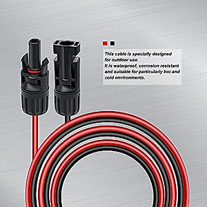 weideer Solar Panel Extension Cable 20FT 12AWG Connector Cable with Female and Male Extension Cable Wire Adapter Kit (20FT Red + 20FT Black) K-V001-12-20