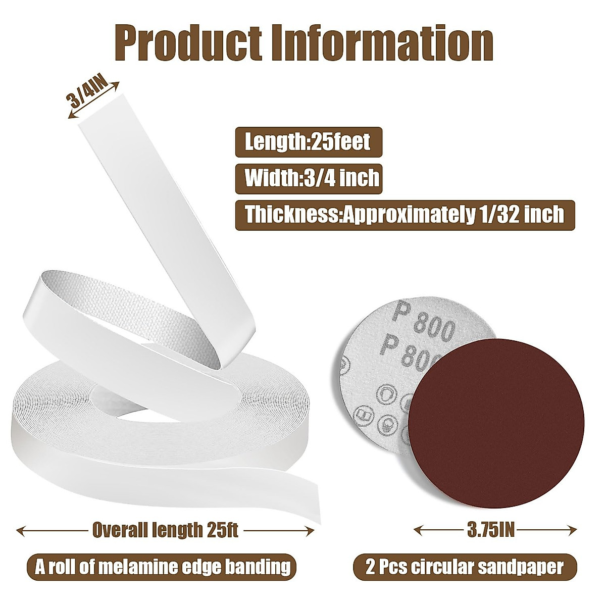GZDUCK Melamine Edge Banding, 3/4 inch x 25ft White Edge Banding with Hot Melt Adhesive Pre-glued Cabinet Edge Banding Flexible White Veneer Edging for Plywood Furniture Table