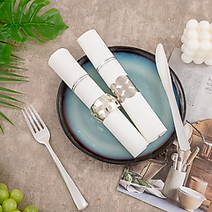 Nervure 100PCS Silver Paper Napkins with Built-in Flatware Pocket - White and Silver Prefolded Cloth Like Disposable Napkins - Heavy-duty Linen-Feel Dinner Napkins for Party & Wedding & Dinner