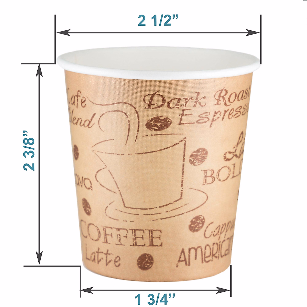 ECODESIGN-US 4 Ounce Disposable Espresso Paper Cups with Black Lids - 50 Sets - Print - Small Portion Sample Shots (50, print)