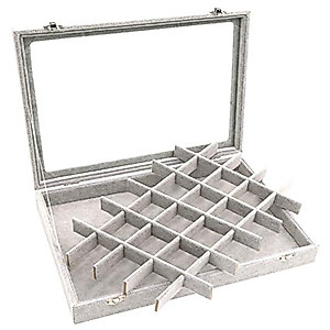 Wudygirl Clear Lid 30 Grid Jewelry Organizer Box Storage Case Showcase Display Jewelry Tray Stackable Removable Ice Velvet(30 Grid)