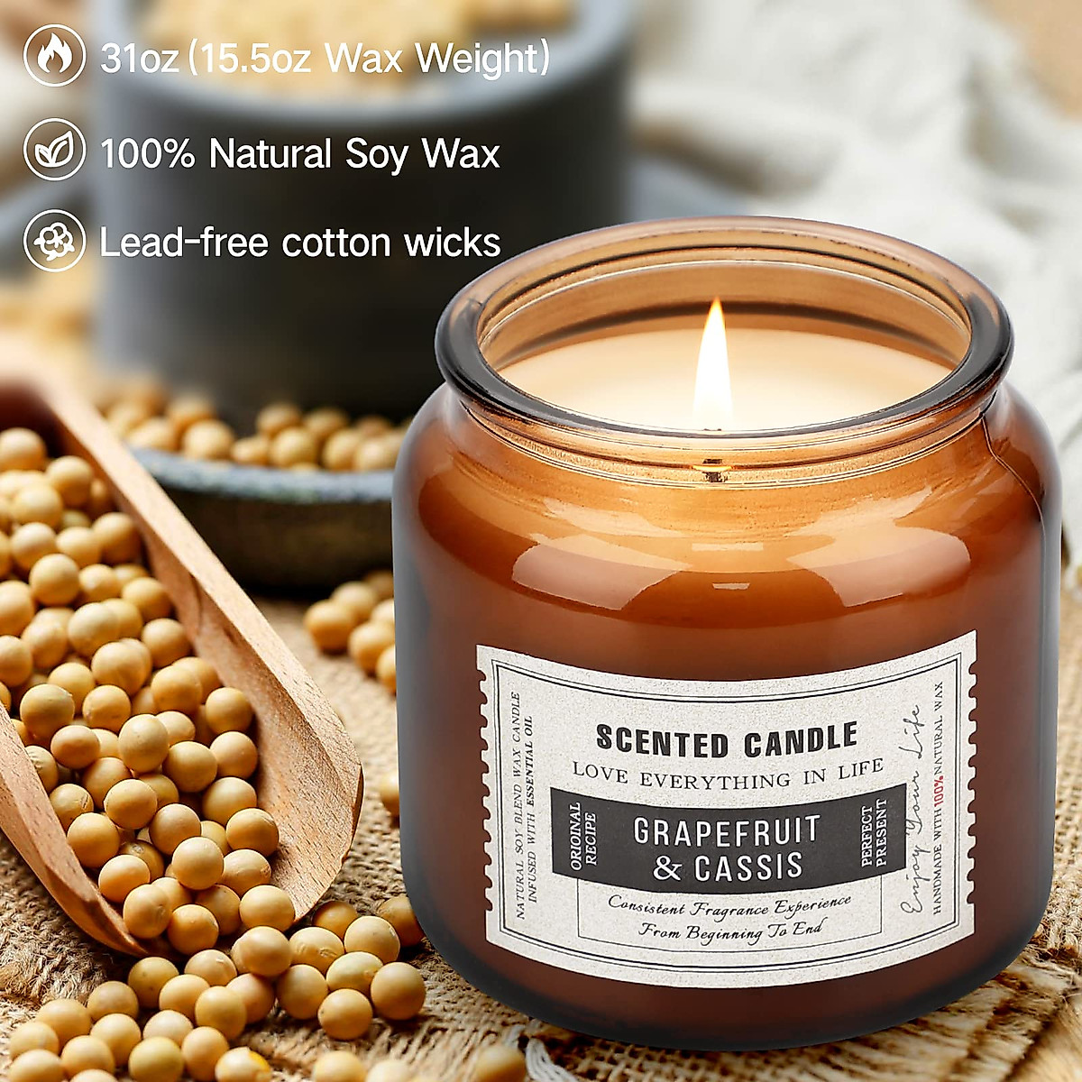 [300H, 46.5oz] Candles for Home Scented, 3 Pack Large Soy Scented Candles, Aromatherapy Candles Set, Glass Amber Jar Candles, Candles for Men and Women