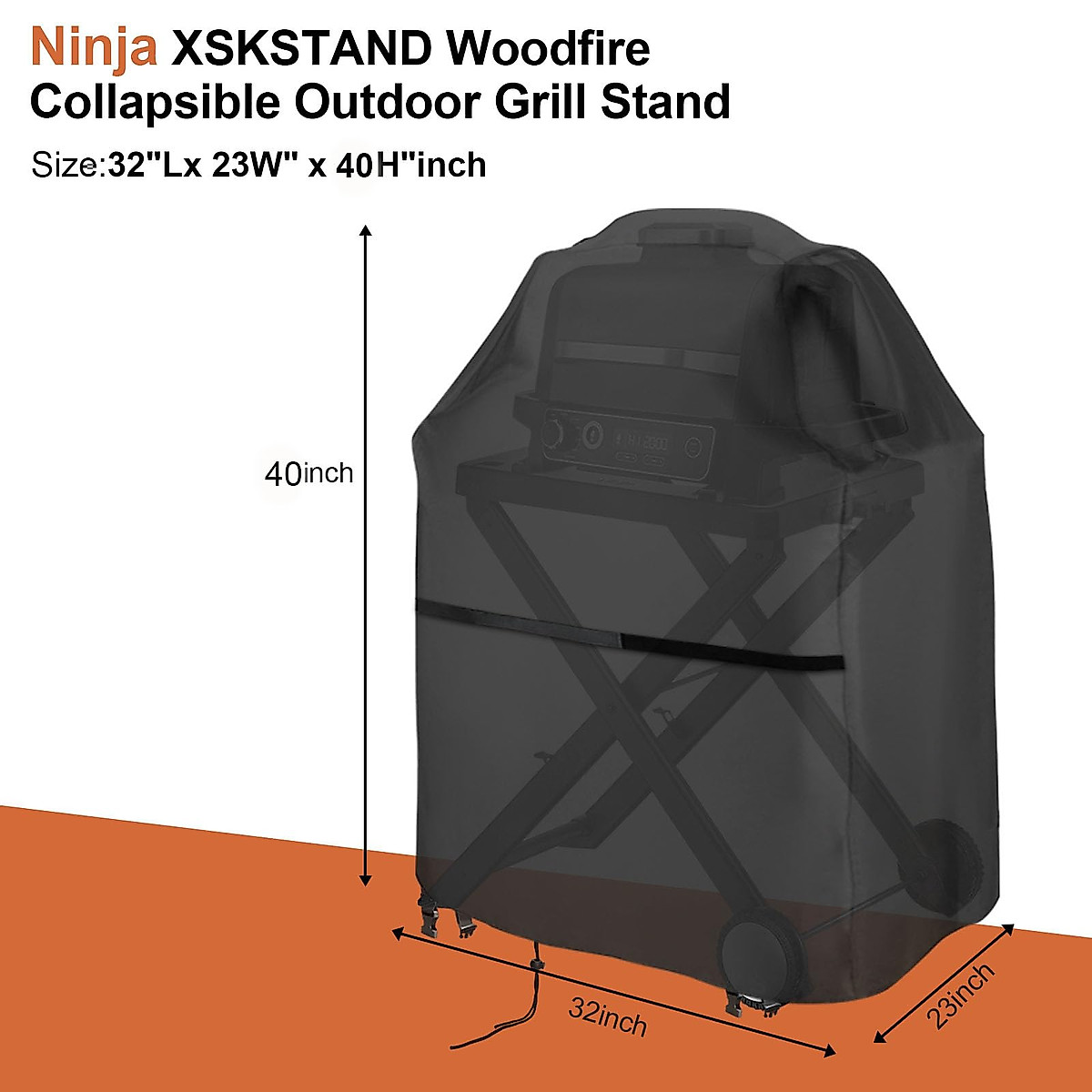 Aidetech Outdoor Grill Cover for Ninja XSKSTAND Woodfire Collapsible Outdoor Grill Stand, Waterproof BBQ Grill Cover Griddle Cover- 32 x 23x 40inch, Black