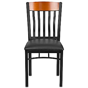 Flash Furniture 2 Pk. Eclipse Series Vertical Back Black Metal and Cherry Wood Restaurant Chair with Black Vinyl Seat