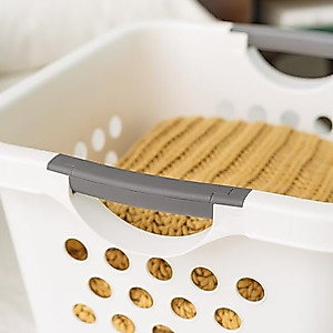 IRIS USA 30L Plastic Laundry Basket Hamper Organizer with Built-In Comfort Carry Handles, 2 Pack, Clothes Hamper, Laundry Hamper for Dorm Laundry Room Bedroom, Nestable, Ventilation Holes, White