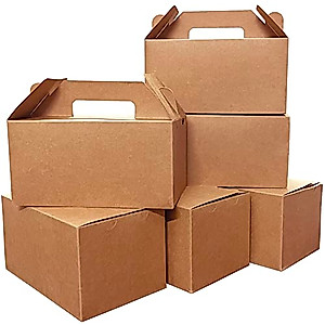 Unarty 30 Pcs Large Gable Boxes with Handle, 8 x 5 x 4 Inch Kraft Gable Boxes for Gift, Large Treat Boxes with Handles for Wedding, Baby Shower, Paper Gable Treat Boxes