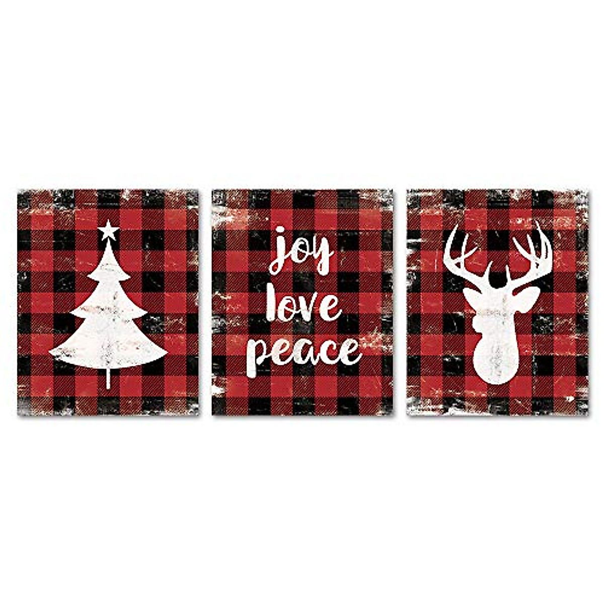 SUMGAR Christmas Wall Art Prints Unframed 8x10 Farmhouse Decor Red Black Buffalo Posters Quotes Pictures Artwork Set of 3