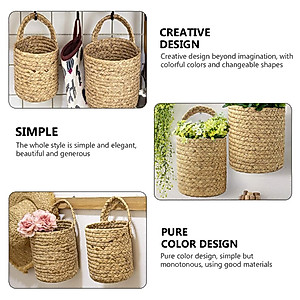Cabilock Woven Flower Basket Hanging Rattan Plant Pot Wall Storage Weaving Basket Organizer Rustic Sundries Basket Home Decor