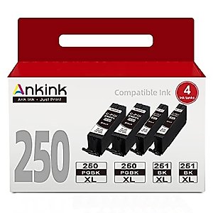 Ankink Compatible Canon PGI 250XL CLI 251XL Ink Cartridge use with PIXMA MX922 MX920 IP7220 MG5520 MG5420 IX6820 IP8720 MG7520 MG7120 MG6320 Printer 250 251 XL Black Combo Pack(2 PGBK,2 Black) pgi250
