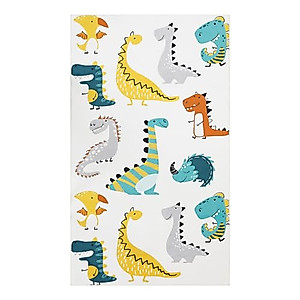 Kids Dinosaur Area Rug, Educational Playmats for Playroom Classroom, Colorful Non-Slip Carpets for Bedroom Dining Room Office, Boys Girls, 3x5