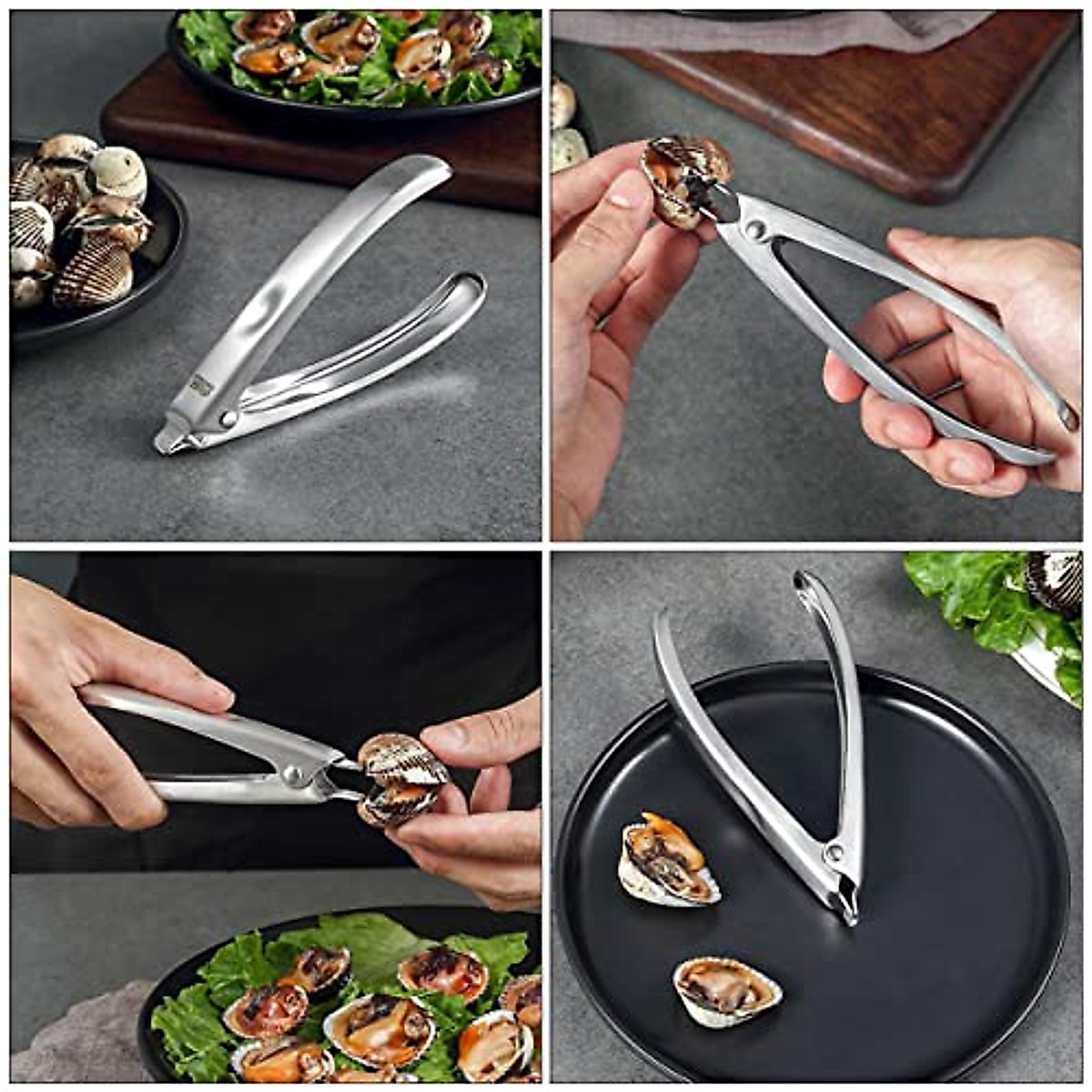 BESTonZON 1pc Peeler Opener Handle Scald Shell Crackers Tool Practical Nut Oyster Steel Clam Seafood Stainless Duty Sunflower Holder Shucker Anti- with Kitchen Silver Almonds Walnut