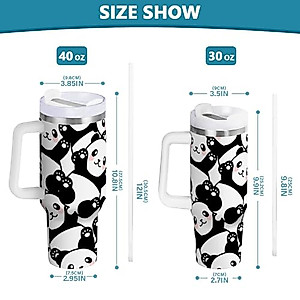 MCHIVER Cute Panda 30 oz Tumbler with Handle and Straw Stainless Steel Vacuum Water Bottle Leak-proof Travel Coffee Mug Insulated Tumbler for Home Office Car