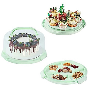DZ CLAN Cake Carrier, Cake Container Plastic Cover Lid, Cake Carrier with Lid and Handle, Set of 2(10+8inch)
