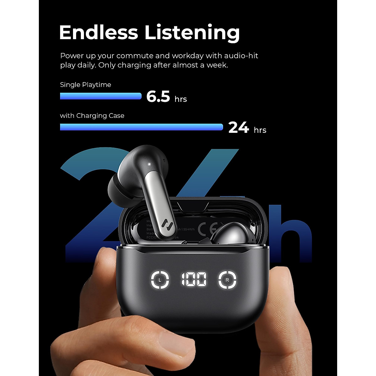 havit Wireless Earbuds Noise Cancelling, Bluetooth 5.4 Headphones with 4 ENC Noise Cancelling Mic, 40H Playtime, in-Ear Bluetooth Ear Buds 7 Preset EQs via App LED Display