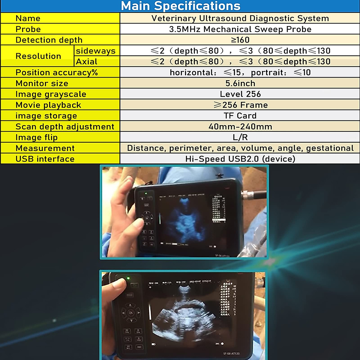 Pregnancy Test Ultrasound Scanner Veterinary Machine Portable B-Ultra Sound Scanner Farm Animals Pregnancy Mechanical Sector ​scanning Probe for Sheep, Pig Pregnancy Test