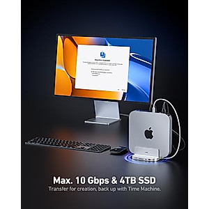 uni Mac Mini Dock, 5-in-1 Hub Stand 10Gbps Super Fast SSD Enclosure[Aluminum Vertical], USB 3.2 USB-C & USB-A, Micro SD & SD Card Reader Compatible with M.2 NVMe/SATA(Not Included)