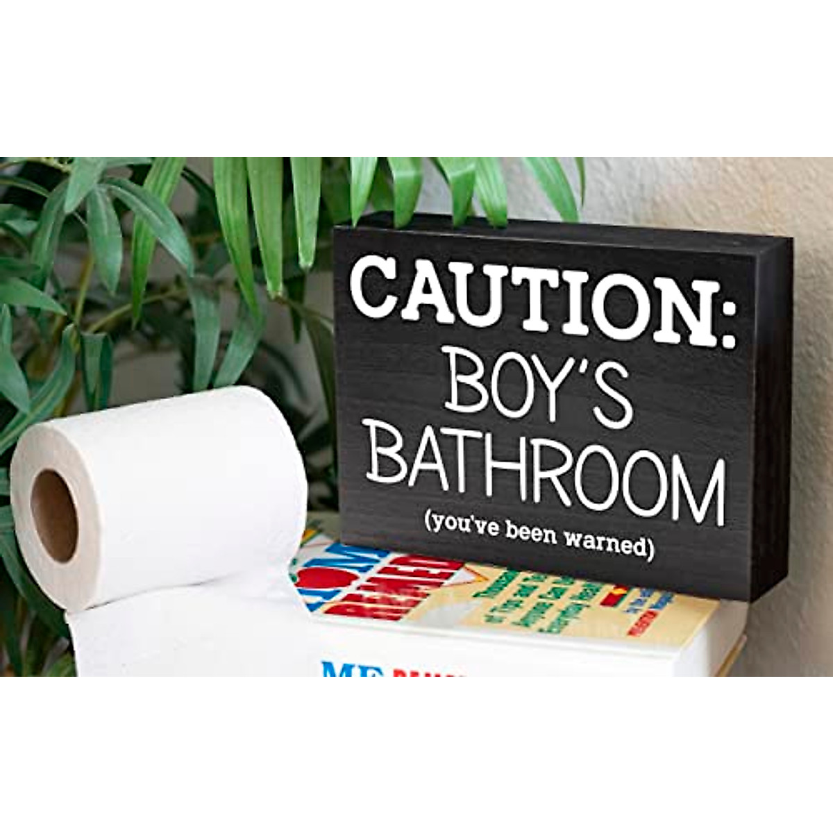 Kids Bathroom Sign for Boys Bathroom Decor - Caution Kids Bathroom Sign for Boy Bathroom Decor for Boys