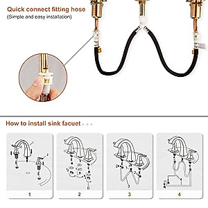 Bathroom Sink Faucet, Black Bathroom Faucets, Widespread Bathroom Faucet for Sink 3 Hole - 2-Handles Faucet with Pop Up Drain Assembly and 2 Water Supply Lines Faucets for RV Bath Vanity